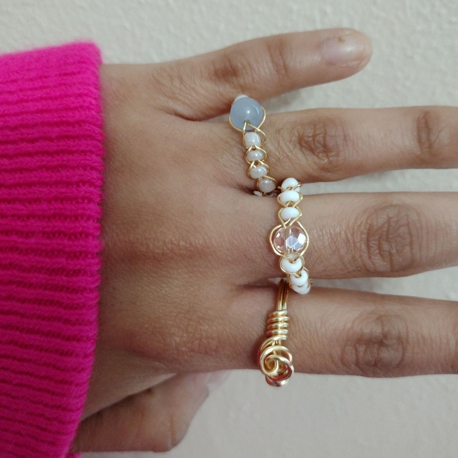 Blue Ring Wire Wrap,crystal Wire Ring, Pink Crystal Braided Ring, Wire ...