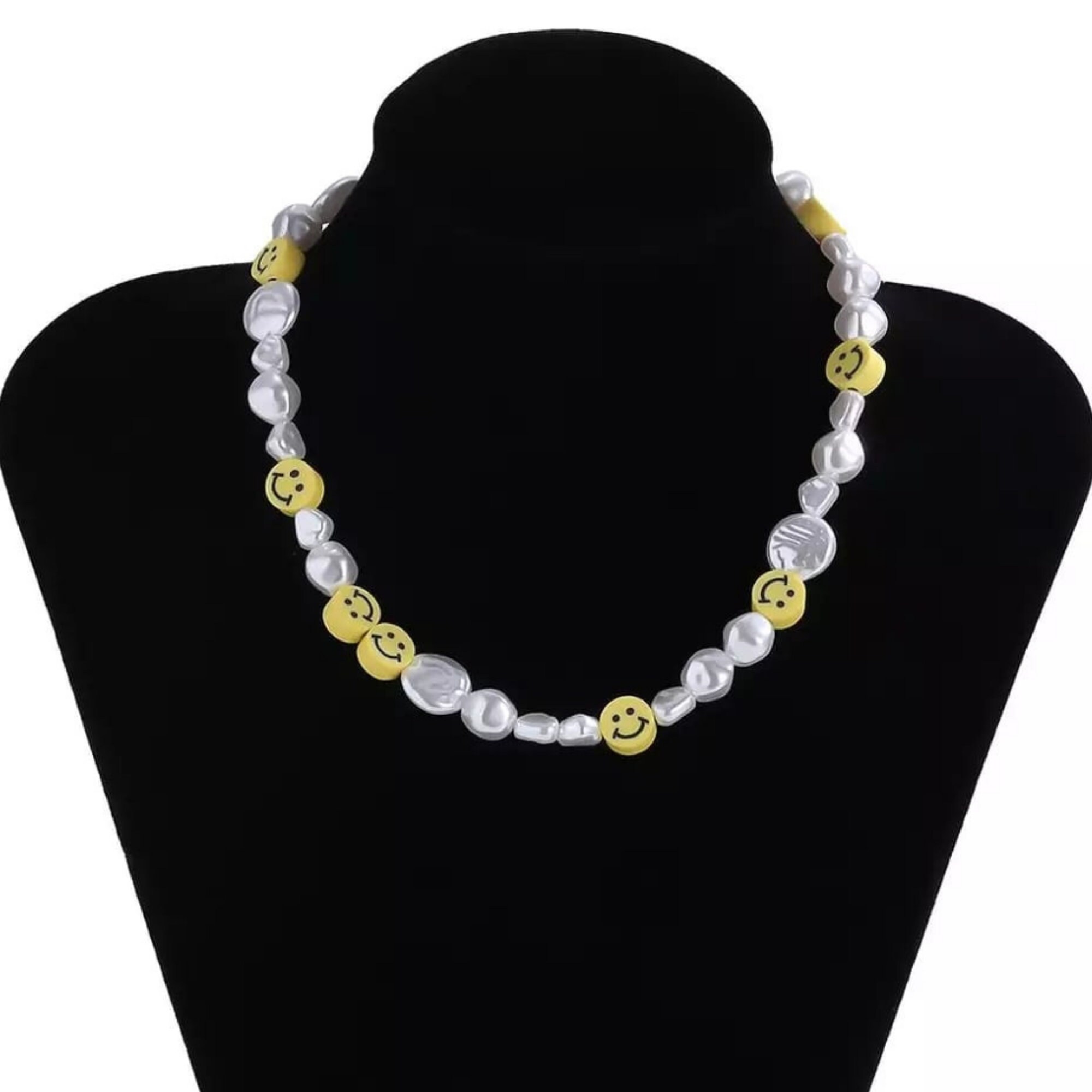 Necklace Smileface, Smiley Face Pearl Necklace, Happy Face, Necklace ...