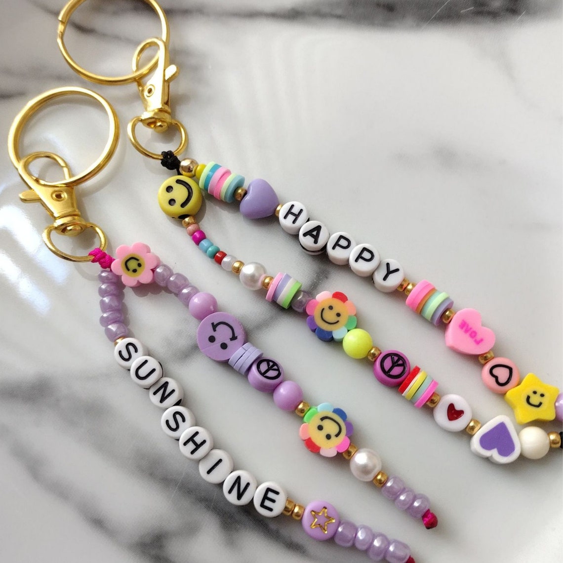 Y2k Beaded Keychain, Seed Beads Keyring 90s 2000s Aesthetic Boho ...