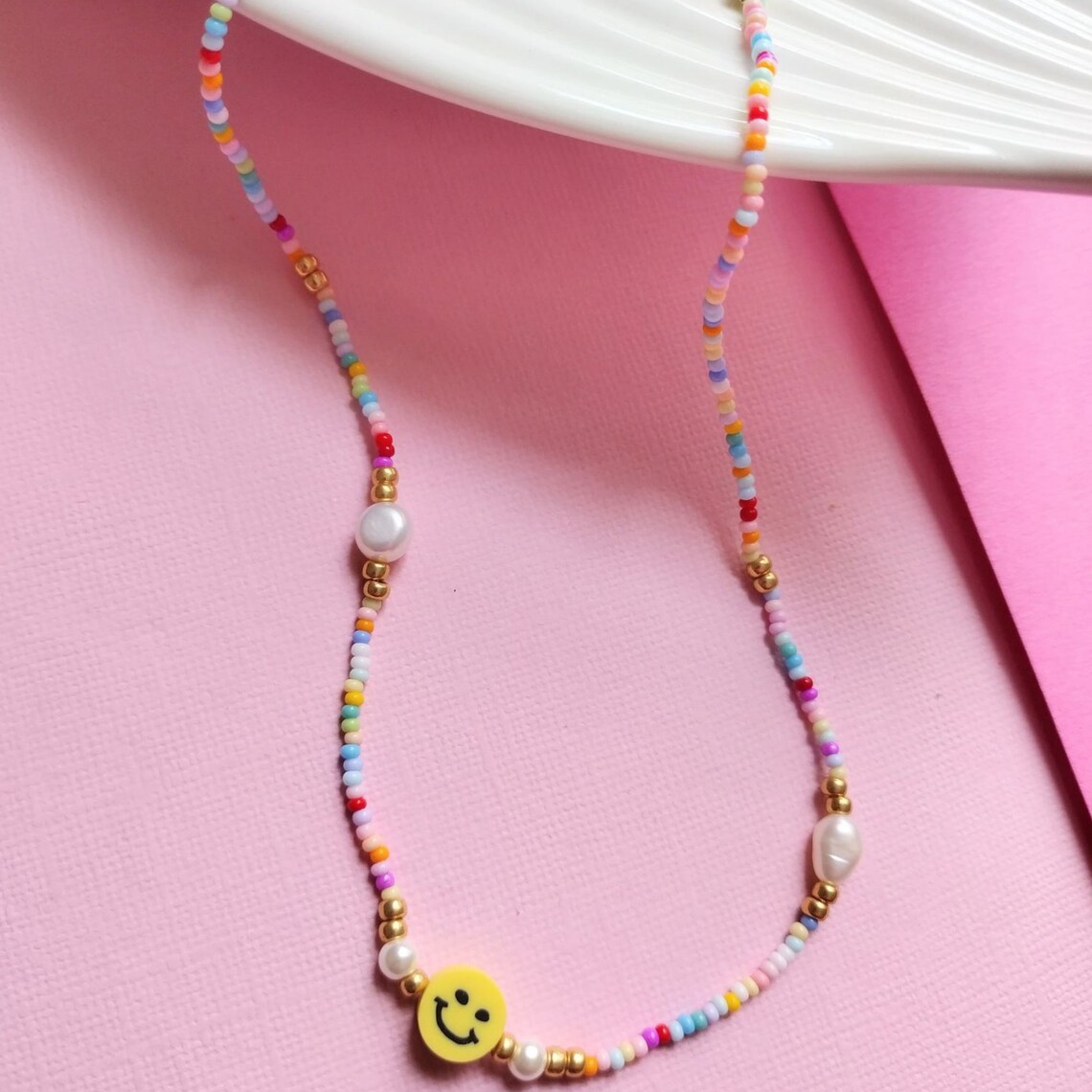 Pastel Rainbow Smile Face Necklace, Smile Face Choker Necklace, Emoji ...