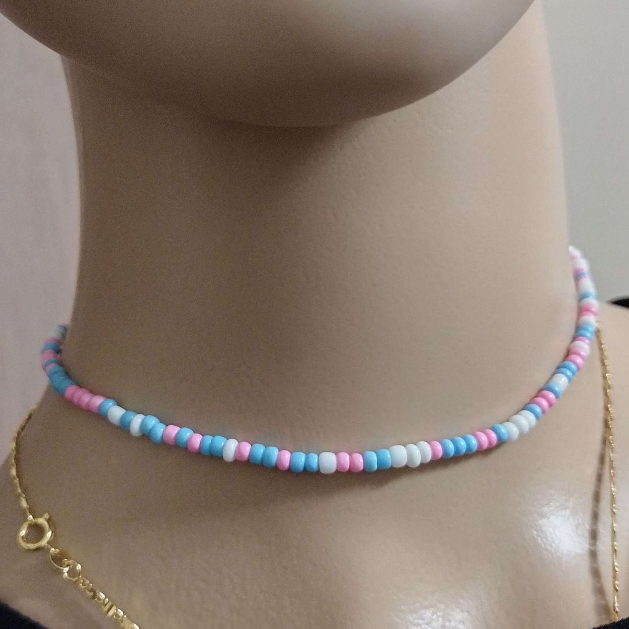 Trans Pride Seed Bead Necklace, Transgender Choker, Bead Pride Necklace ...