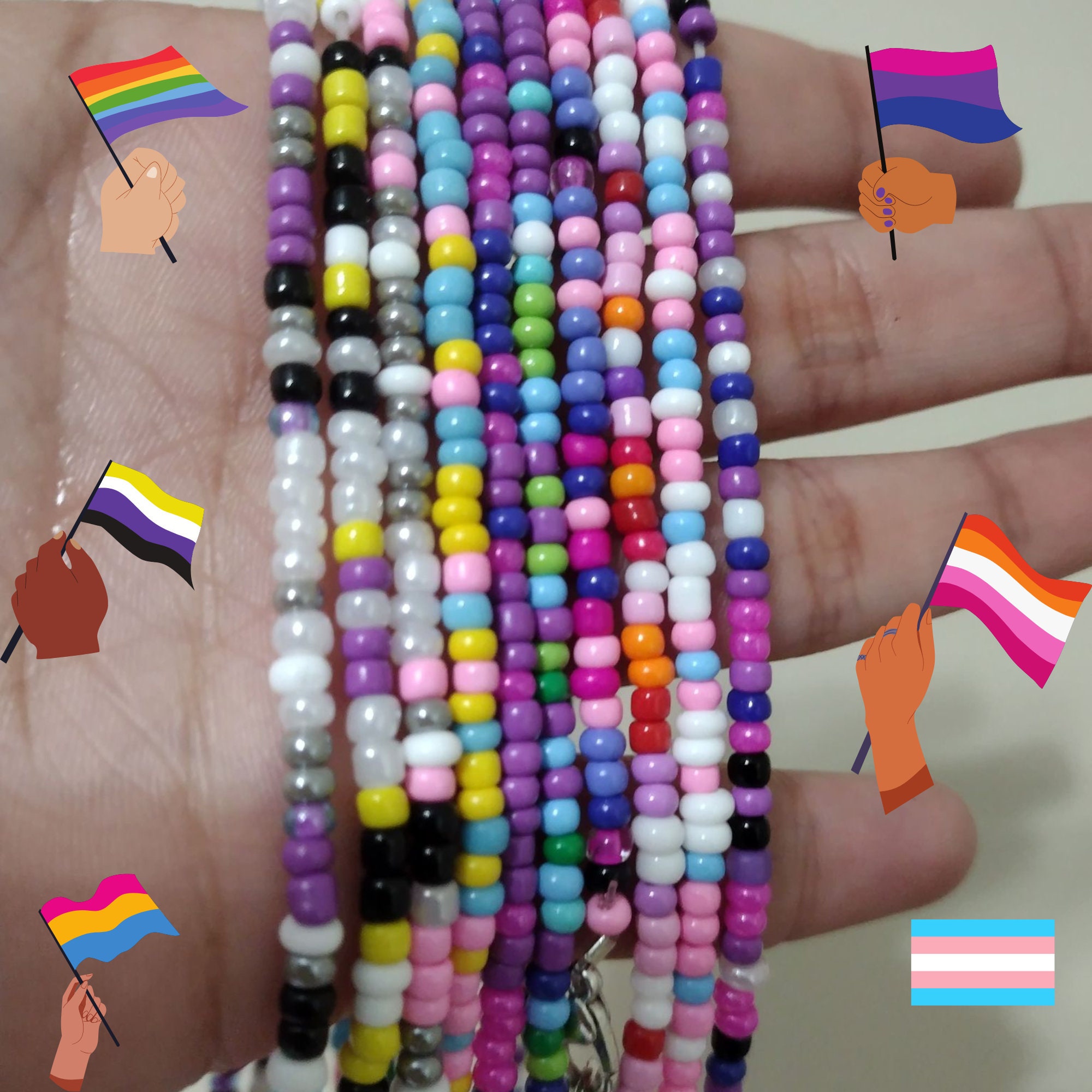 Necklace Seed Bead Pride Flags, Custom Pride Seed Bead Choker, LGBTIQQ Pride Choker, Bisexual ...