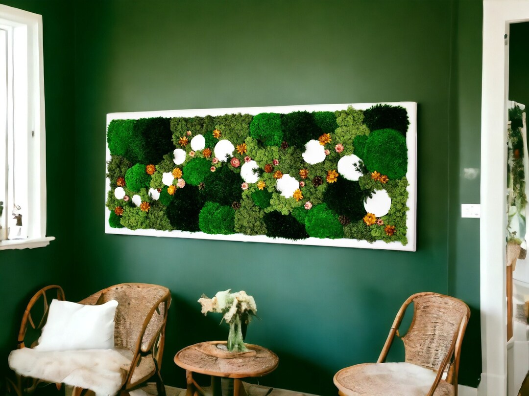 Real Moss Wall Art – Botanical Panel With Dried Flowers – Eco Gift for ...
