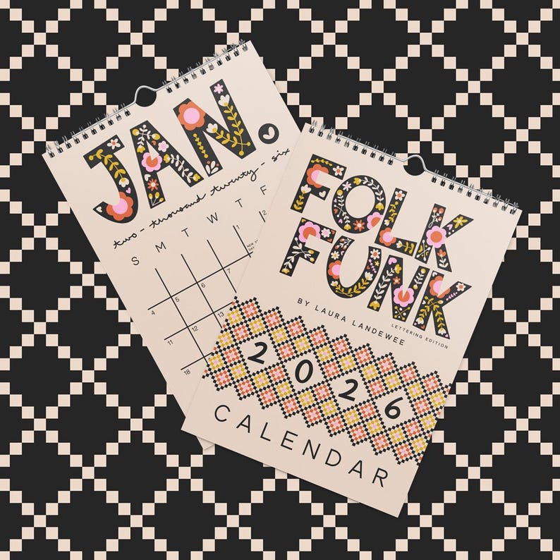 2026 Folk Funk Wall Calendar: Scandi Lettering Art - Etsy