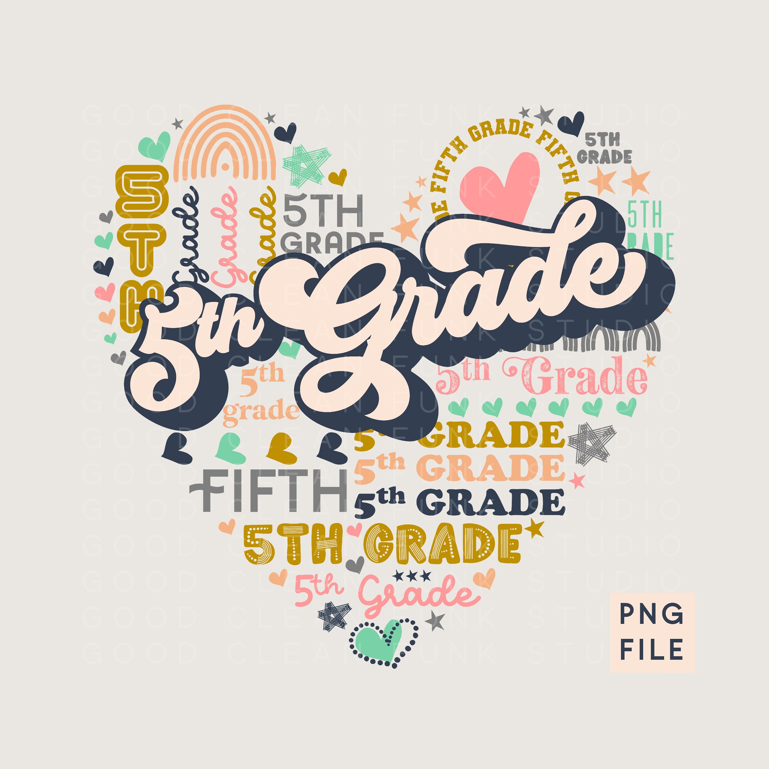 5th Grade Heart PNG, PNG Sublimation Clipart File, Fifth Grade ...