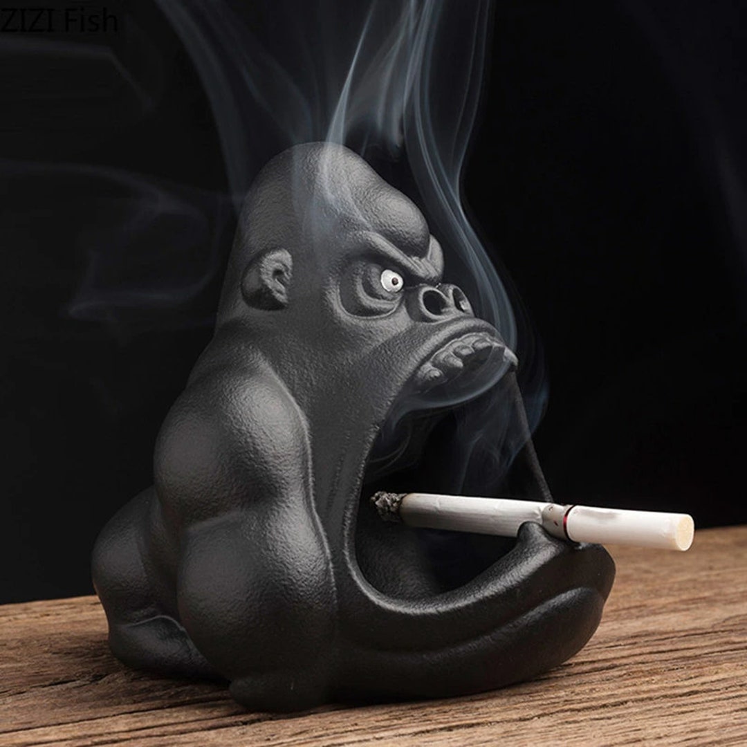 Gorilla Ashtray Ceramic Cartoon Animal Storage Home Décor Office Living ...