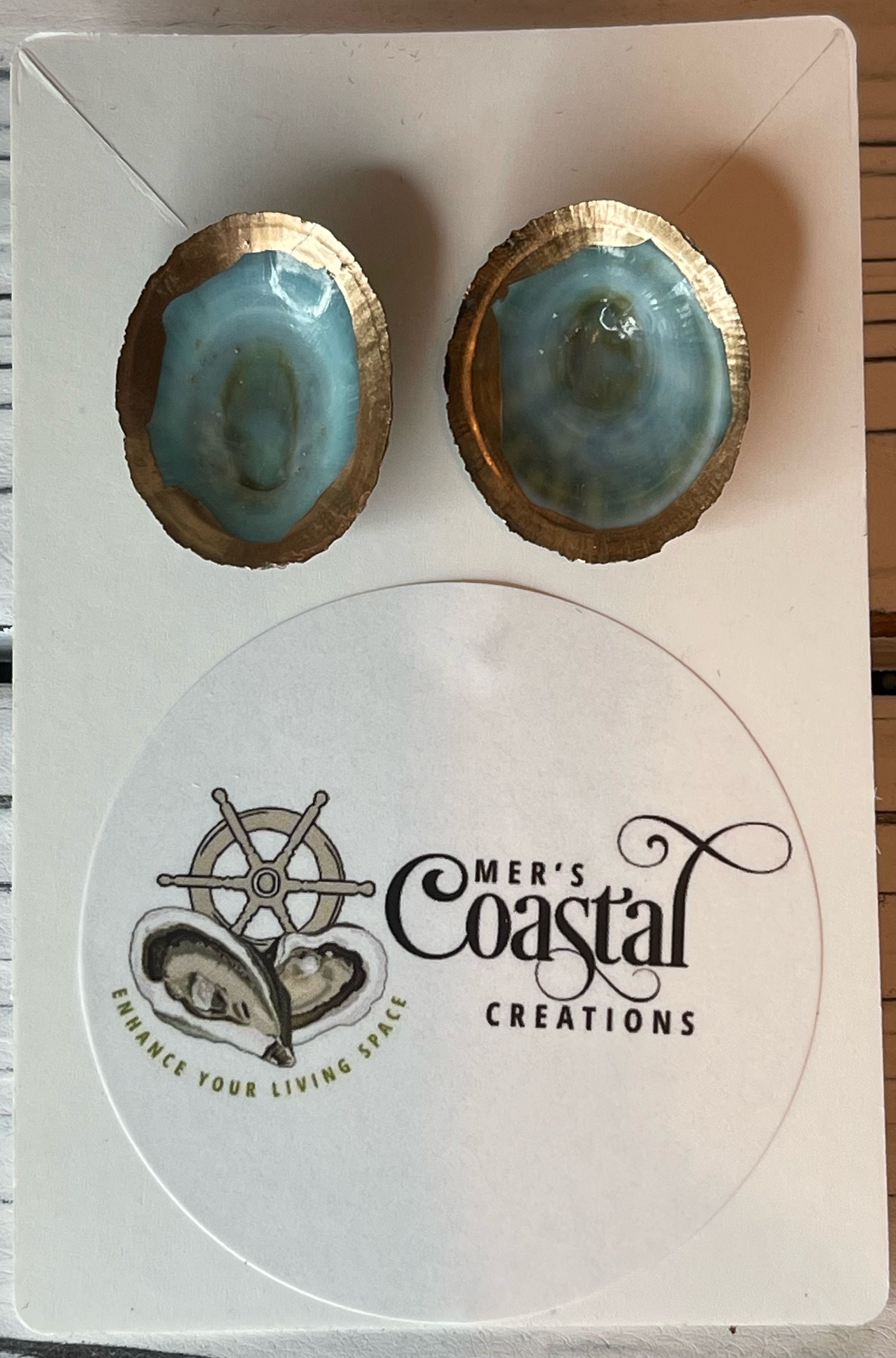 Gold Leaf Trimmed Limpet Shell Earrings/blue-green Shell Earrings/aqua ...