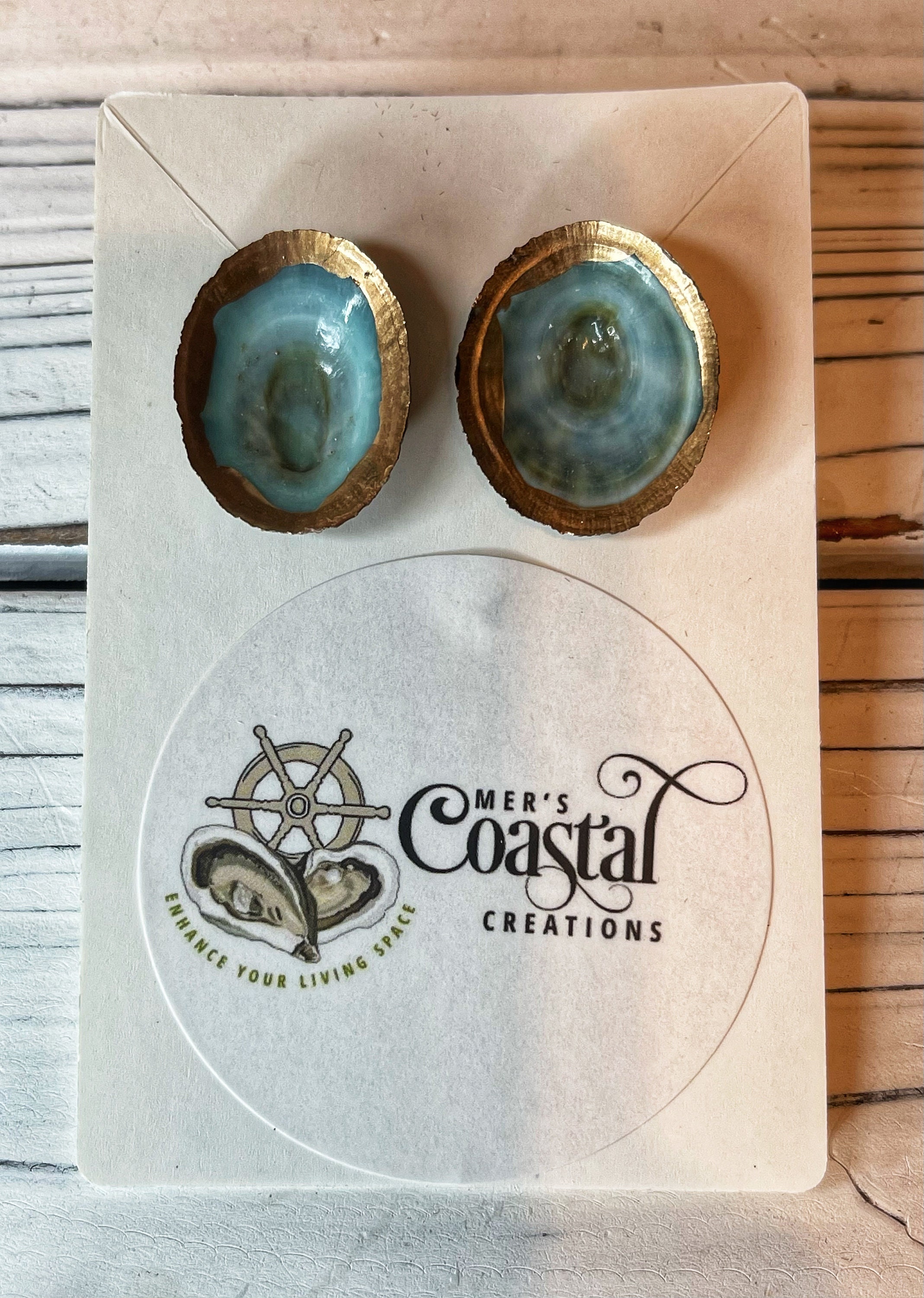 Gold Leaf Trimmed Limpet Shell Earrings/blue-green Shell Earrings/aqua ...