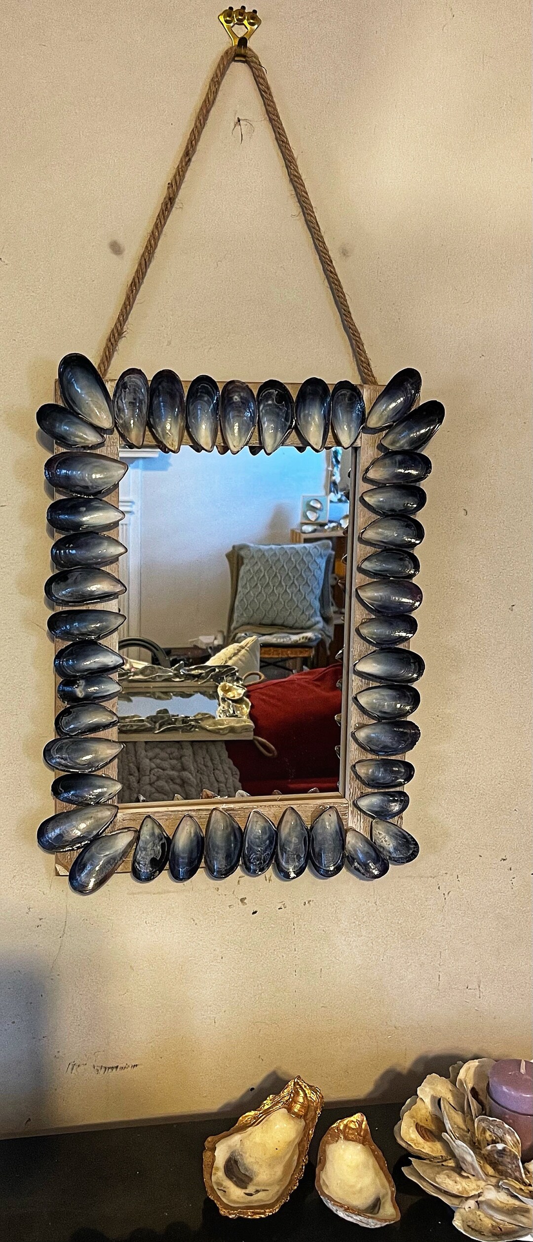 Mussel Shells on White Washed Wood Mirror 12 X 17/mussel Shell Mirror ...