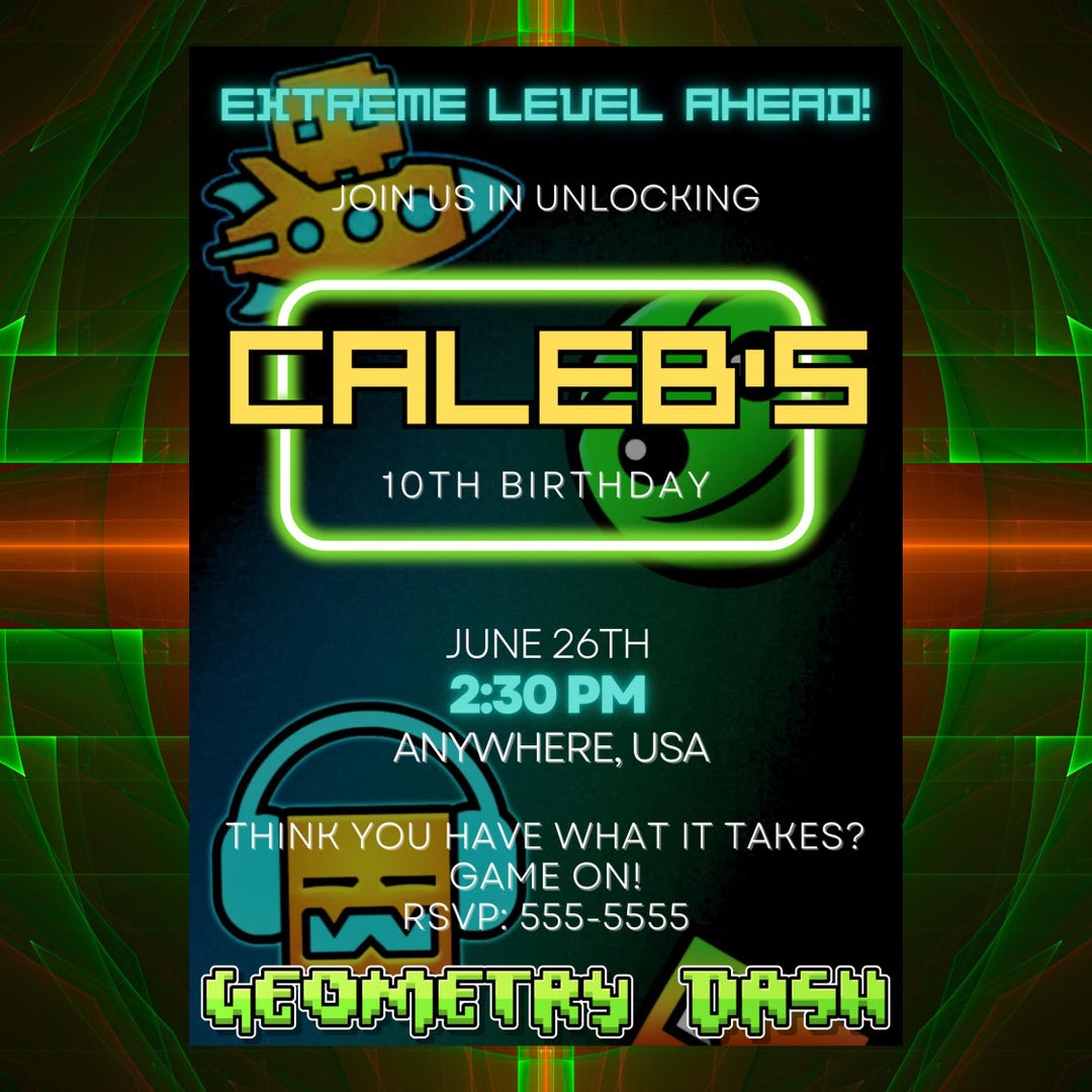 Geometry Dash Birthday Invitation: Gamer Party Invite (digital) - Etsy UK