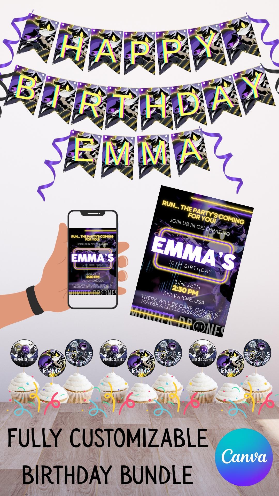 Murder Drones Birthday Party Kit | Editable Banner, Invite (digital ...