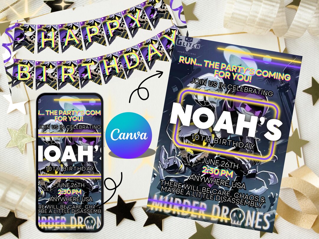 Murder Drones Birthday Party Kit | Canva Template (digital) - Etsy