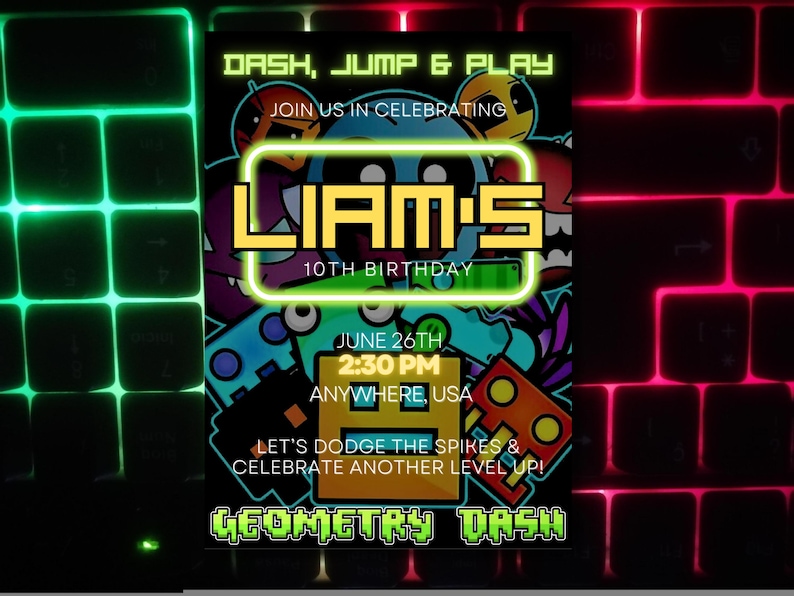 Geometry Dash Birthday Invitation: Gamer Party Invite (digital) - Etsy