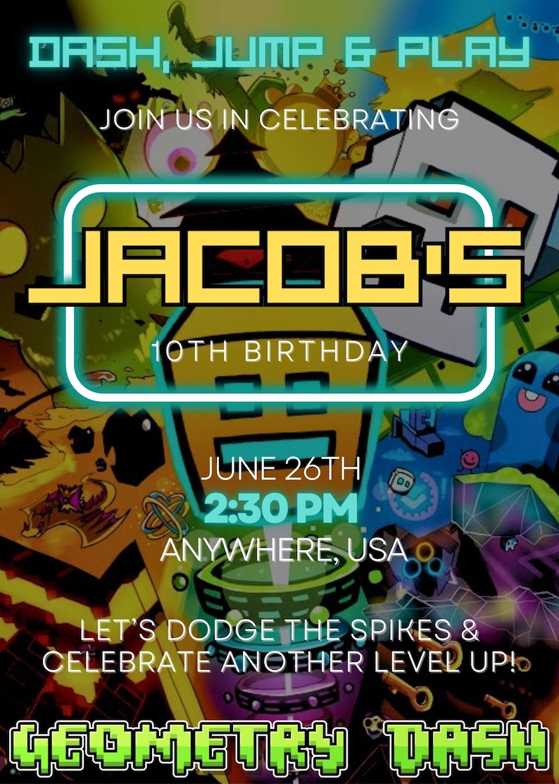 Geometry Dash Birthday Invitation: Gamer Party Invite (digital) - Etsy UK