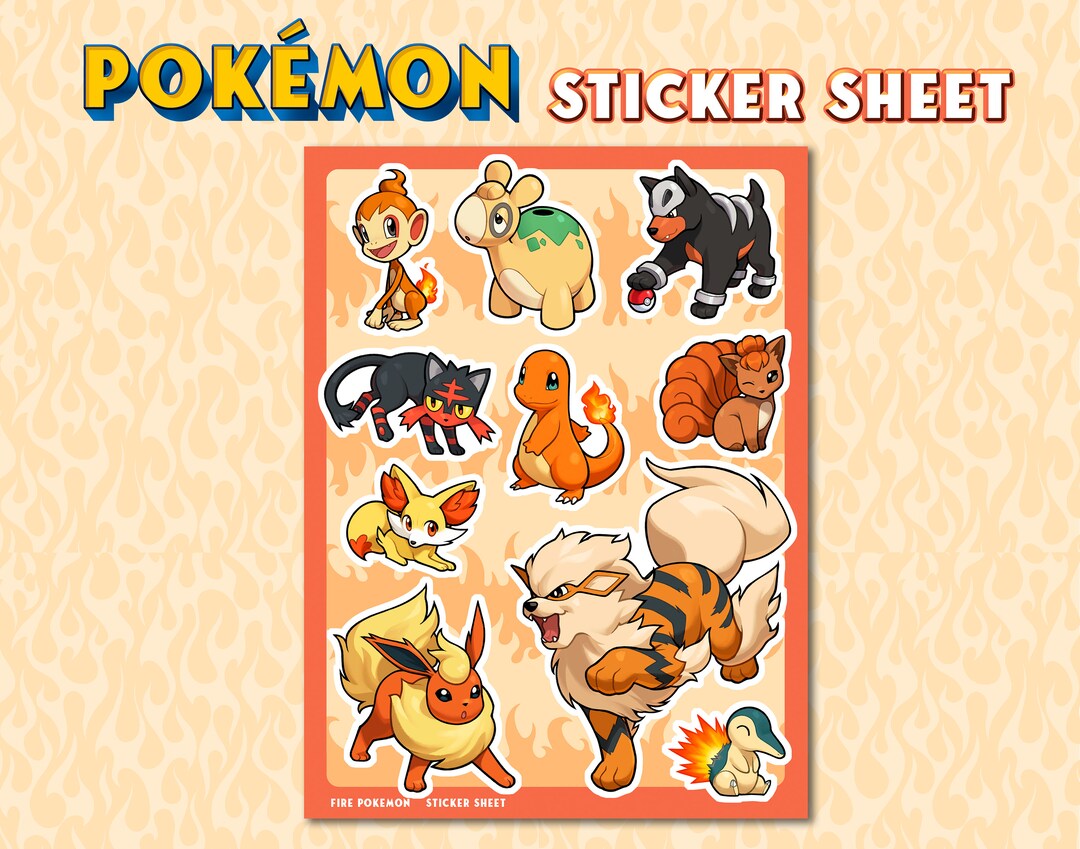 Pokemon Sticker Sheet - Fire Types - Etsy