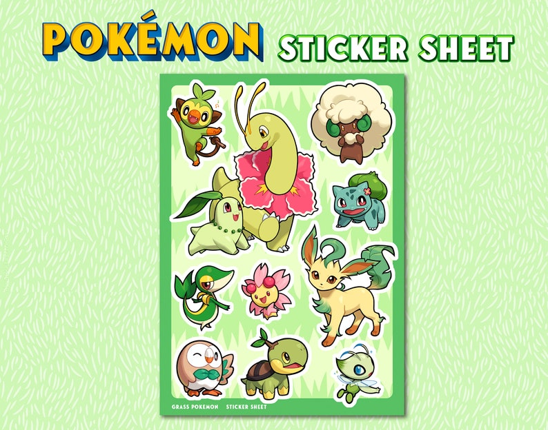 Pokemon Sticker Sheet Grass Types - Etsy