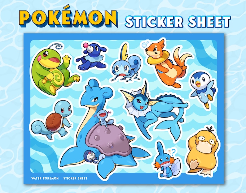 Pokemon Sticker Sheet - Water Types - Etsy