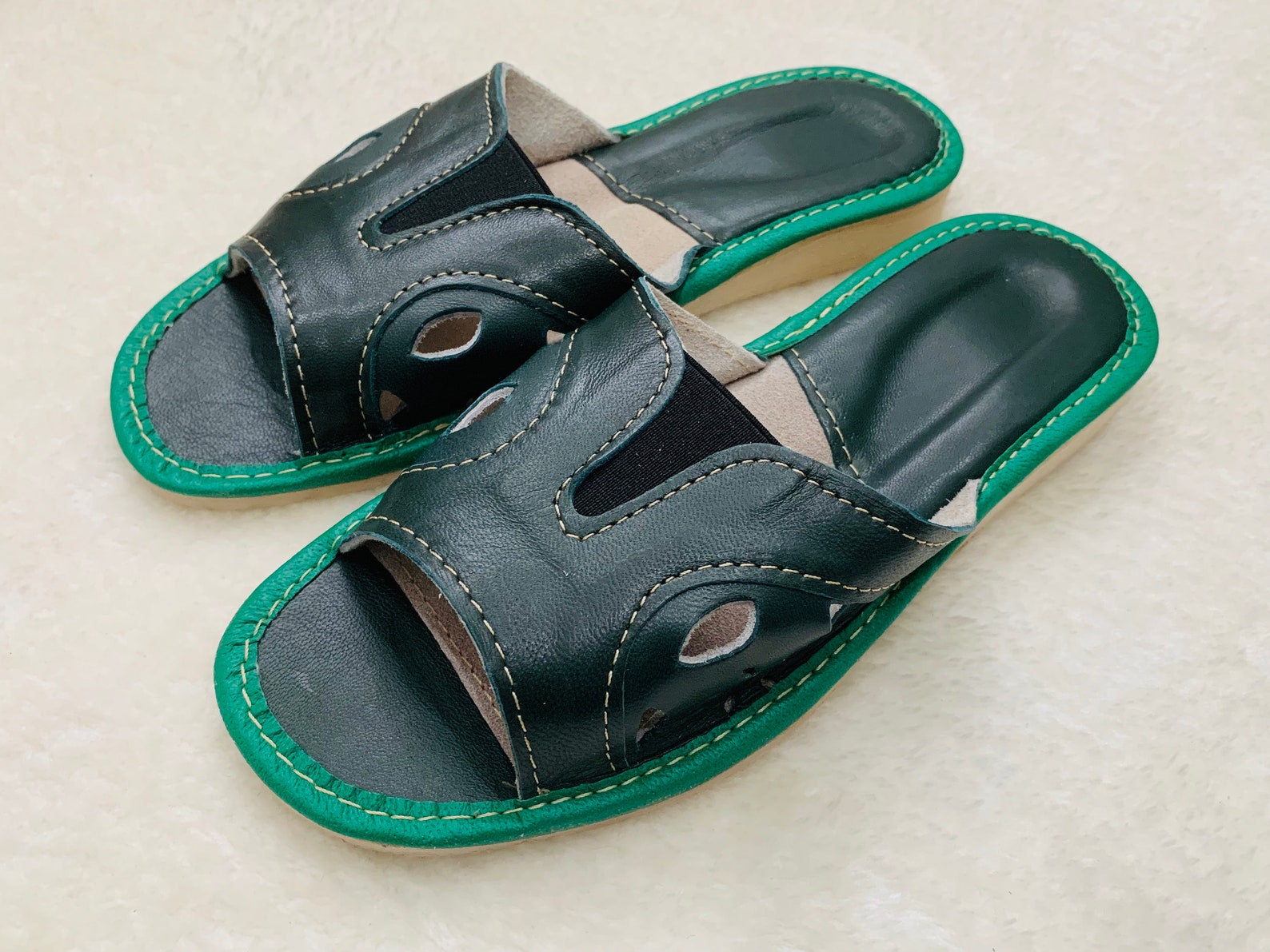 Emerald Green Slippers for Women With Elastic Band for Wider Size ...