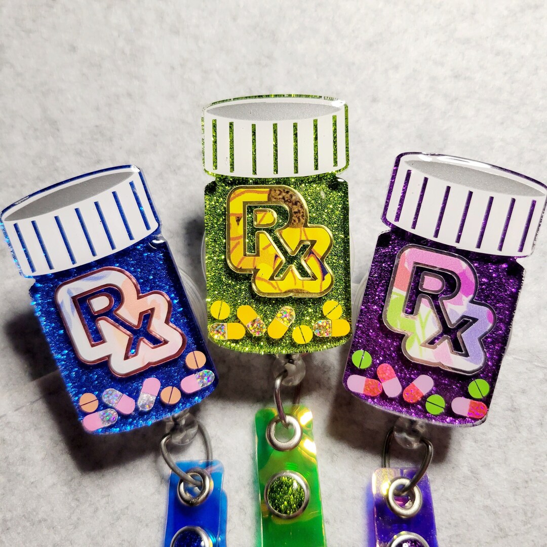 Pill Bottle Badge Reel Pharmacy, Pharmacists Prescription Pill Bottle ...