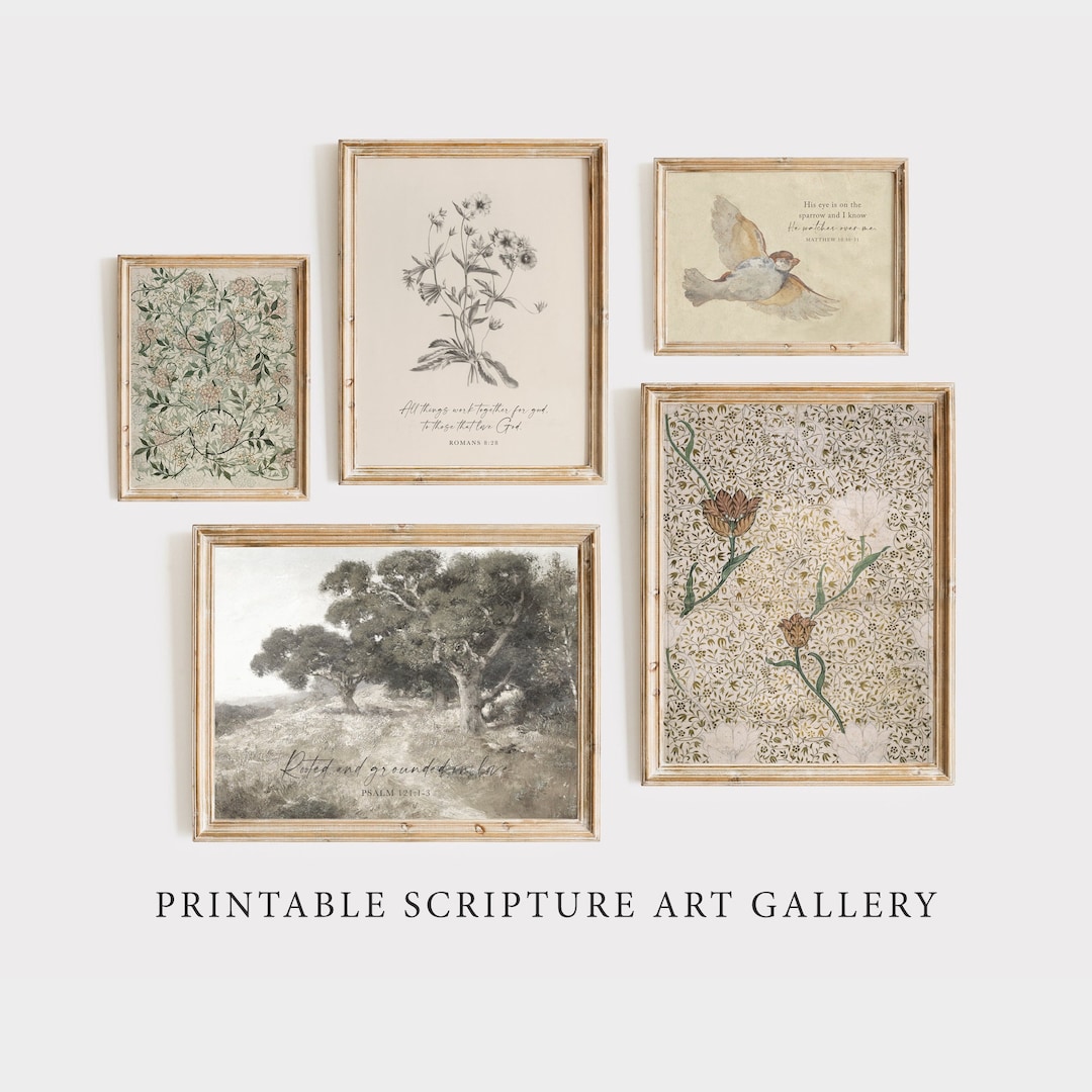 Vintage Scripture Gallery Wall Art Prints, PRINTABLE Bundle, Christian ...