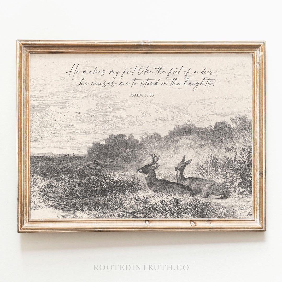Feet Like A Deer Psalm 18 Scripture Wall Art Print, Bible Verse ...