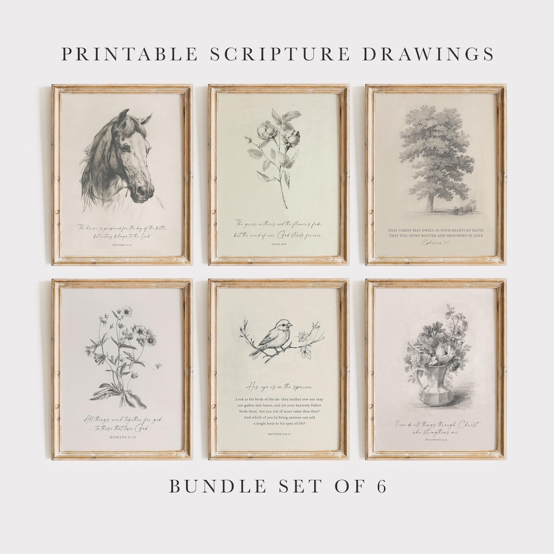 Bible Verse Drawings, Scripture Gallery Wall Art Prints, PRINTABLE ...