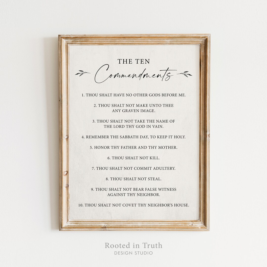 Ten Commandments Art Print, Scripture Printable, Bible Verse Wall Art ...