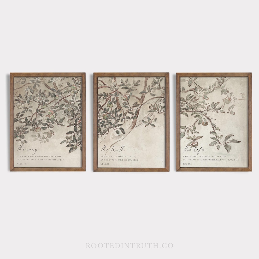 The Way, Truth and Life 3 Piece Vintage Scripture Wall Art Print Set ...