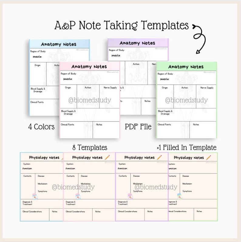 Anatomy and Physiology Note Taking Templates | Study Guide Templates - Etsy