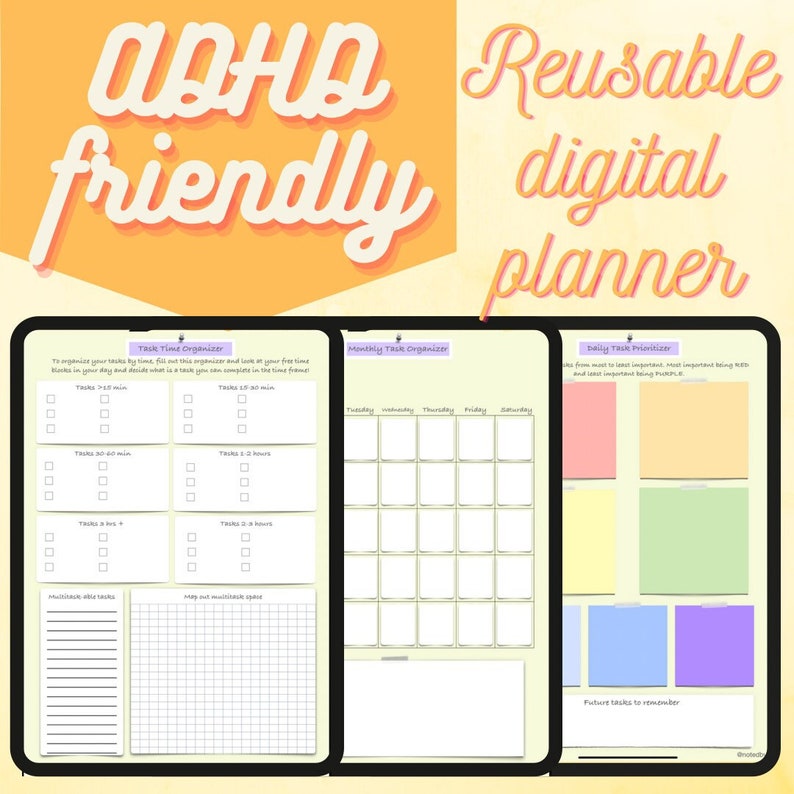 REUSABLE DIGITAL PLANNER for Neurodivergent/adhd (time Task, Priority ...