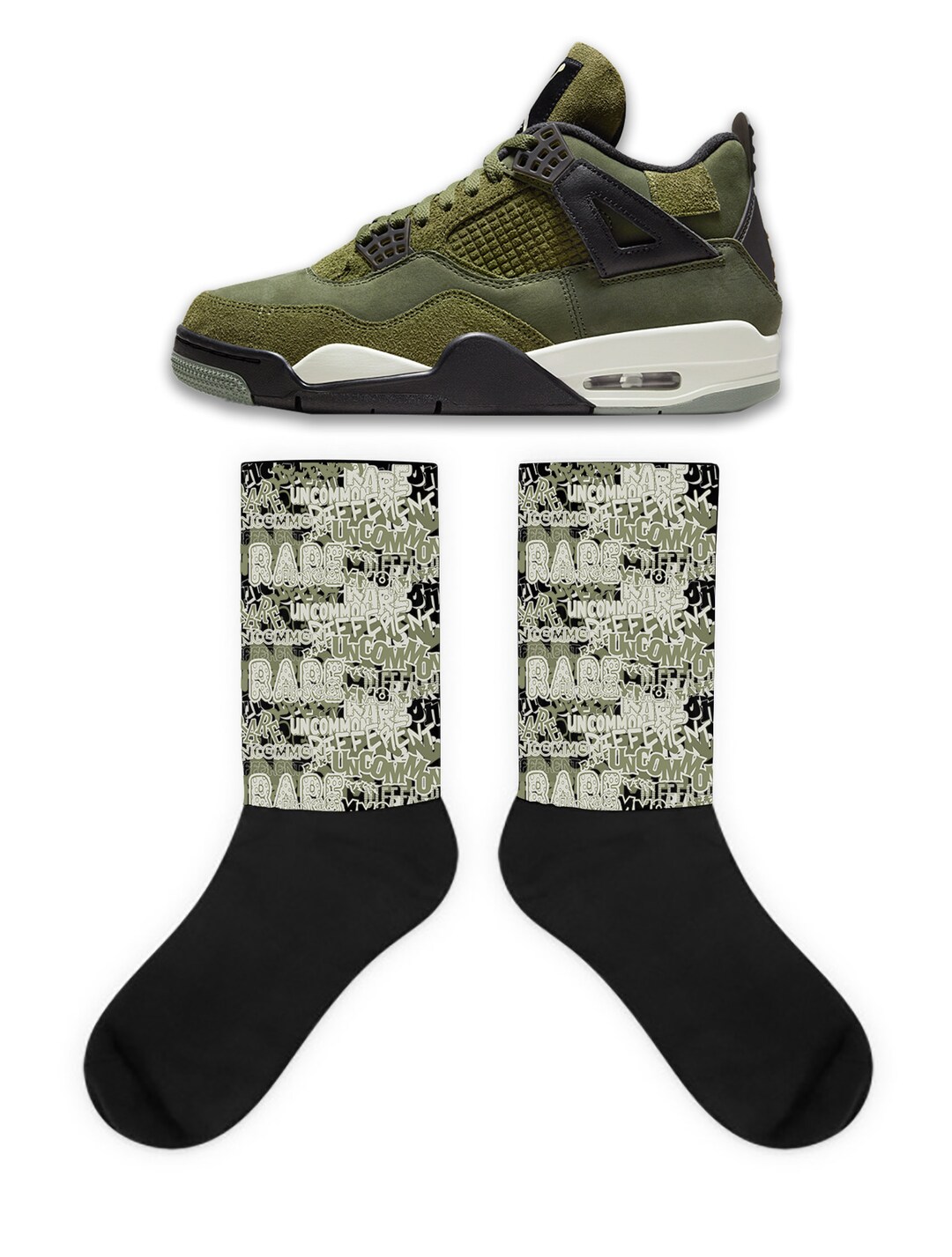 Socks to Match Jordan 4 Olive, Retro 4 Olive Socks, 4 Olive Sneaker ...