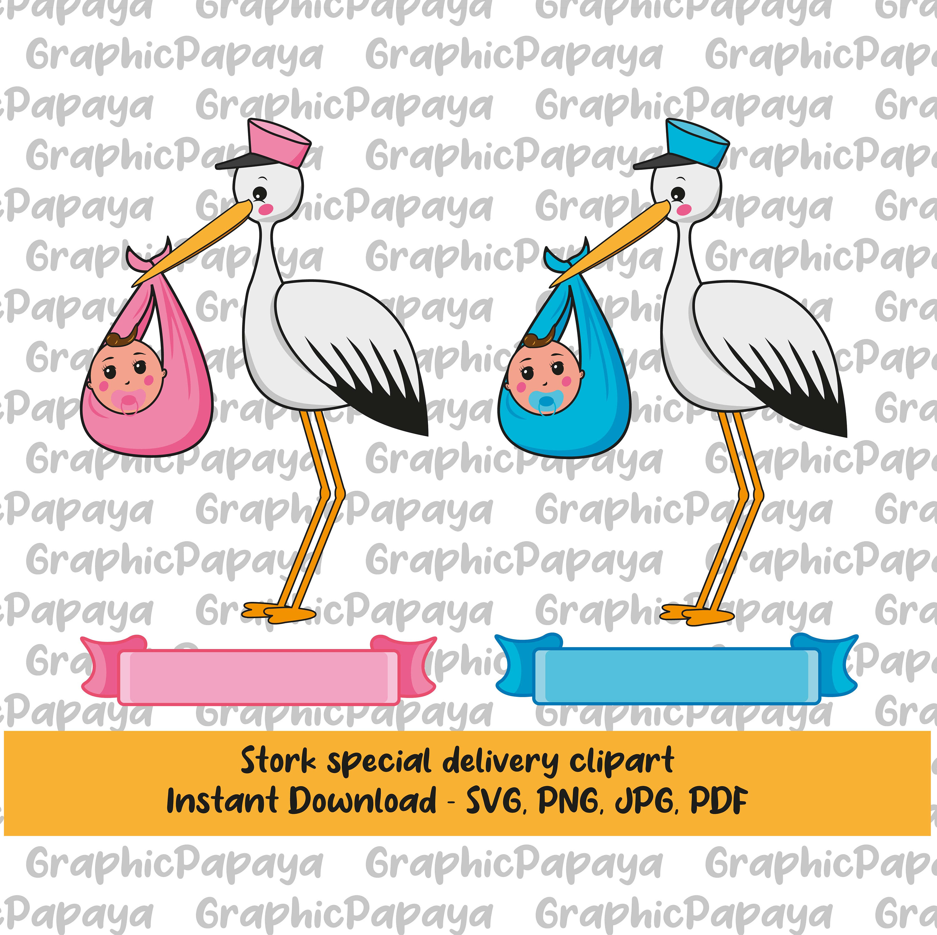 Baby and Stork Special Delivery Clipart Pink and Blue, Svg, Png, Jpg ...