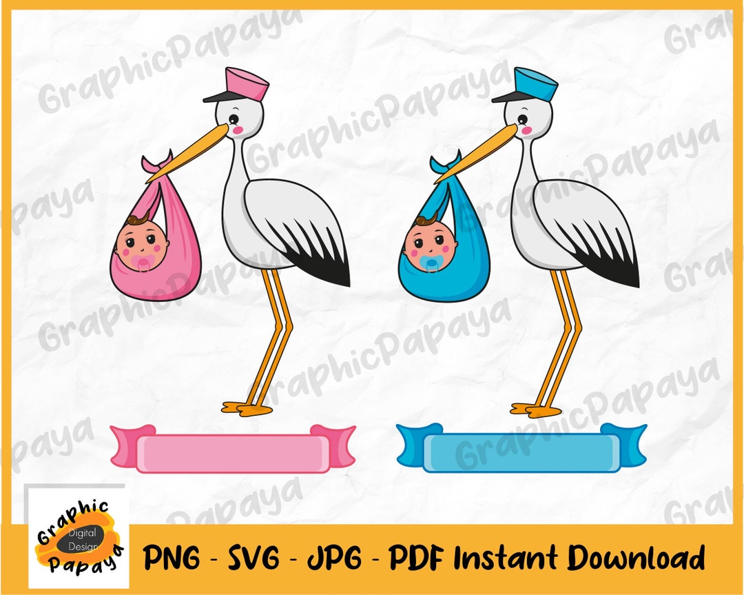 Baby and Stork Special Delivery Clipart Pink and Blue, Svg, Png, Jpg ...
