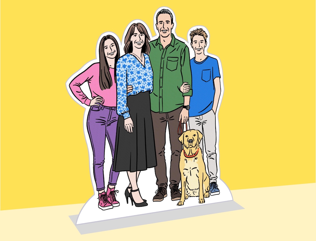 Custom Paper Standee Line Art Family Portrait Comic Style, Anniversary ...