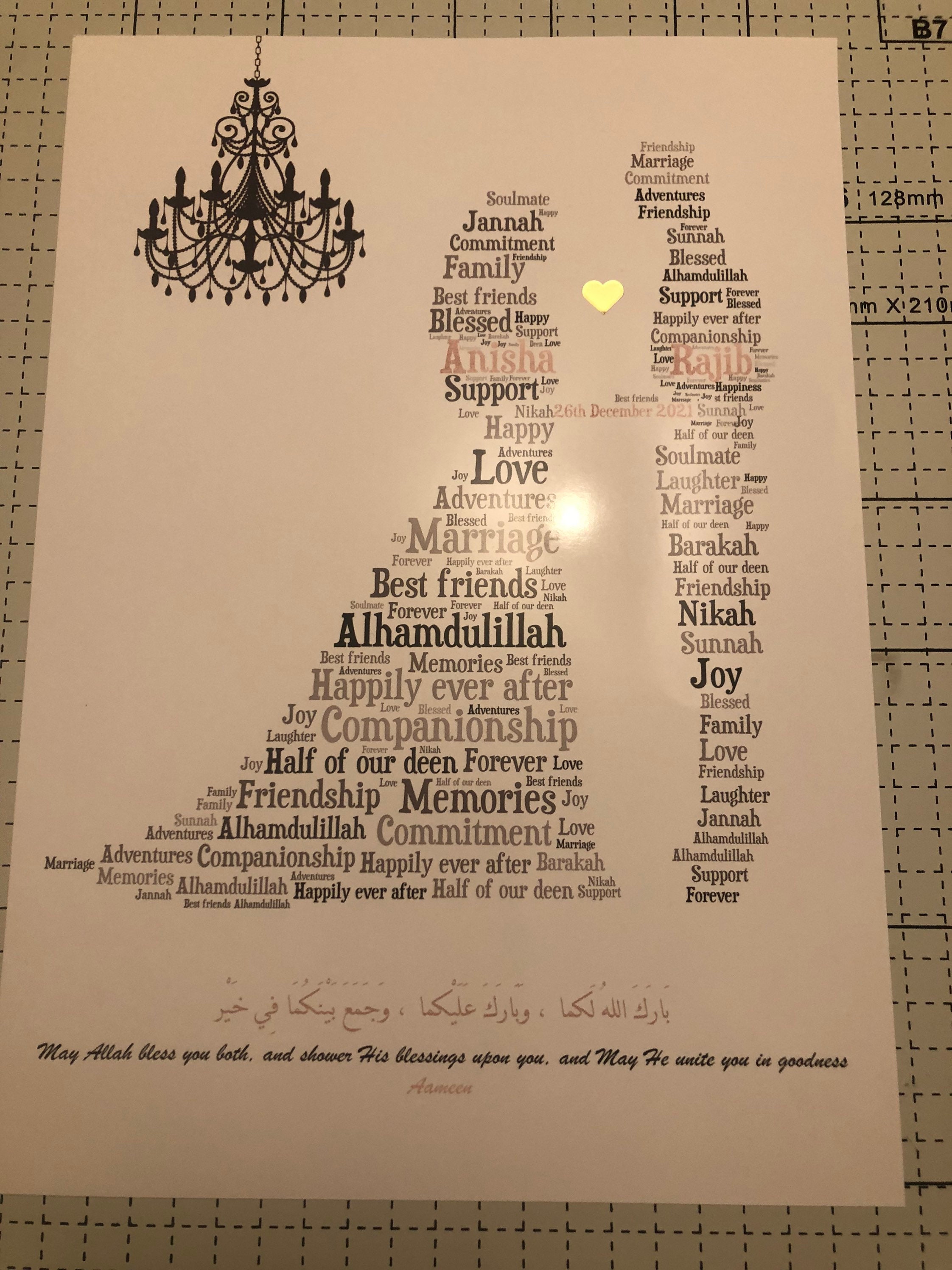 Islamic Wedding Silhouette Print: Personalized Couple Names, Date (A4 ...
