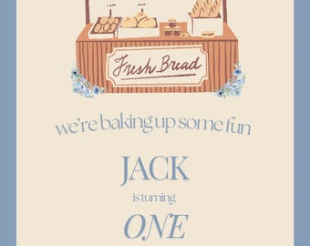 Bakery Theme Invitation- Tan/blue - Etsy