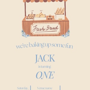 Bakery Theme Invitation- Tan/blue - Etsy