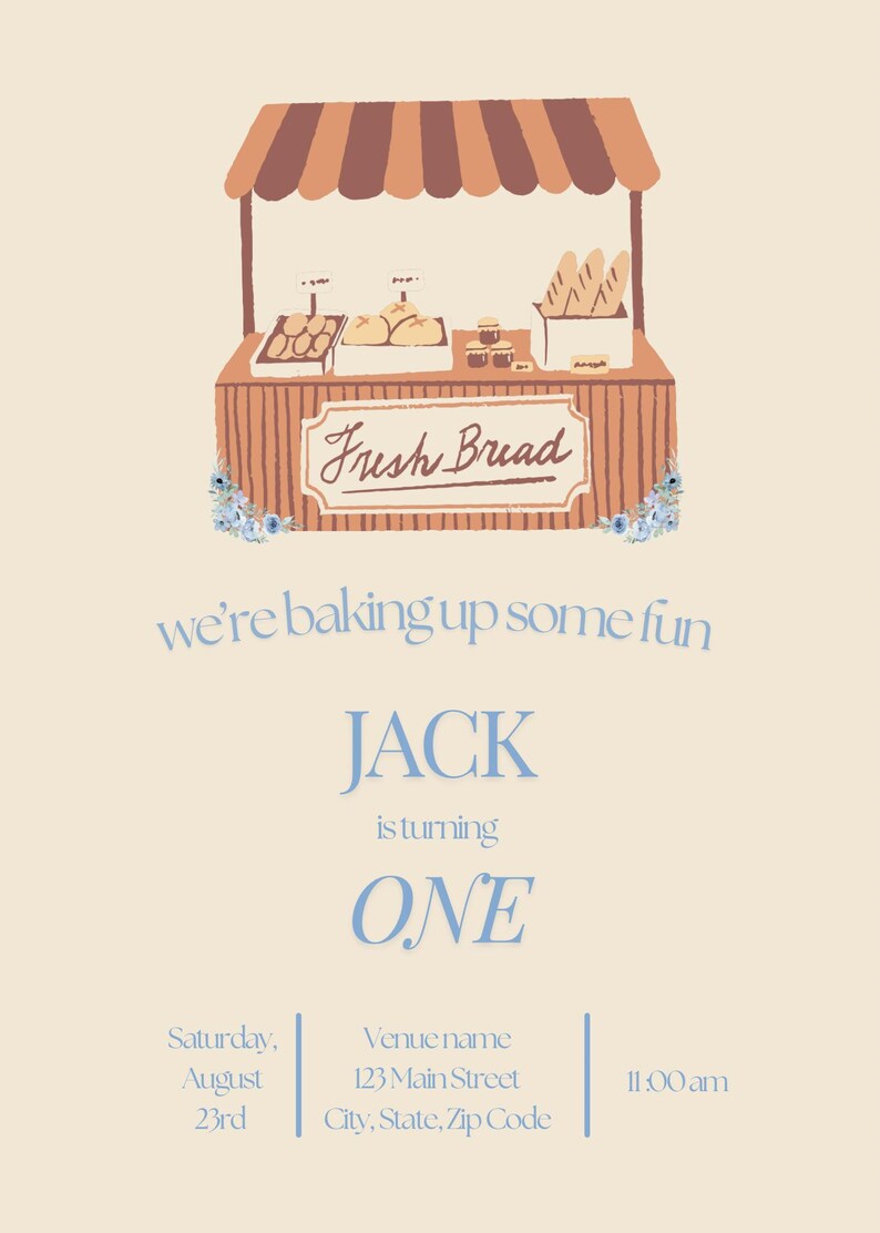 Bakery Theme Invitation Tan/blue - Etsy