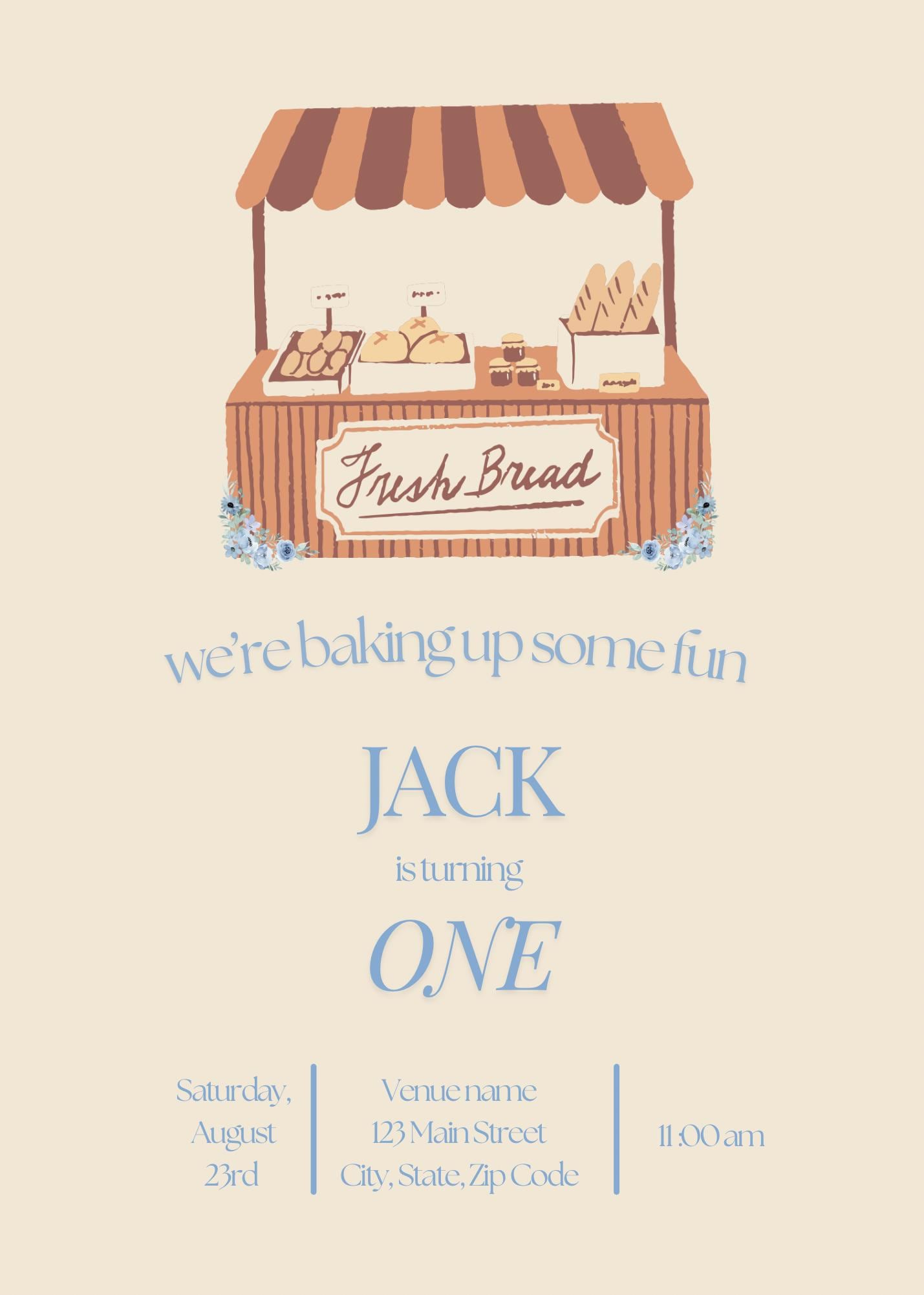 Bakery Theme Invitation- Tan/blue - Etsy