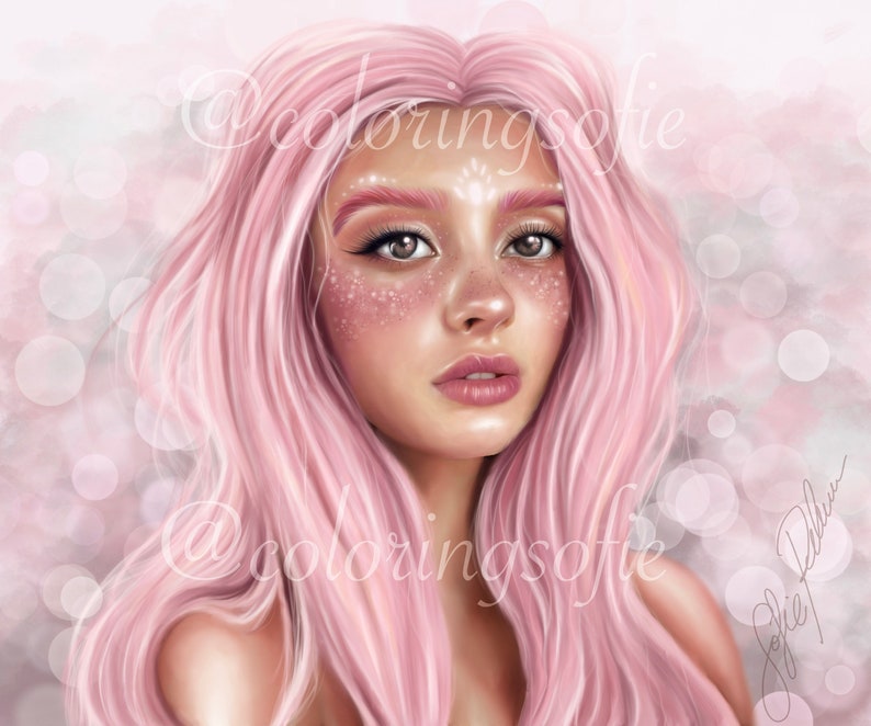 Printable Coloring Page “pink Girl” Grayscale by Coloringsofie - Etsy