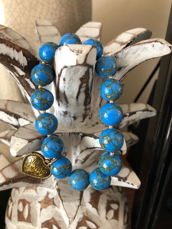 Blue Dolomite With Gold Matrix Beaded Stretch Bracelet With - Etsy