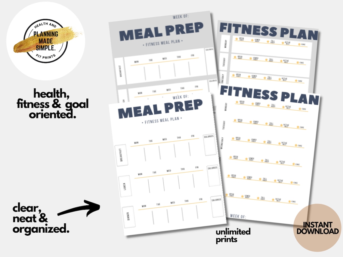 Printable Fitness Meal Plan, Printable Meal Plan, Weekly Meal Plan, Weekly Workout Journal, Meal ...