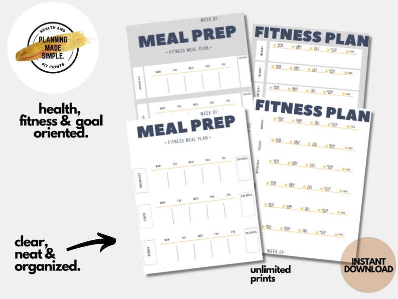 Printable Fitness Meal Plan, Printable Meal Plan, Weekly Meal Plan ...