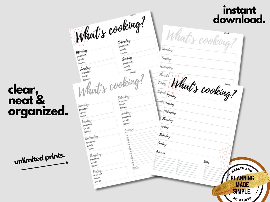 Meal Tracking Planner, Printable Weeklyn Menu Planner, Menu Planner ...