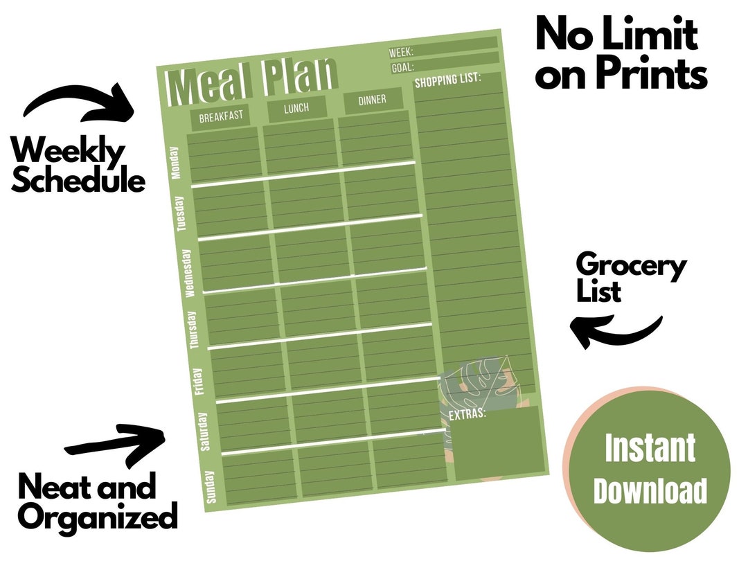 Meal Planner Printable, Weight Loss Meal Plan, Food Diary, Food Journal ...