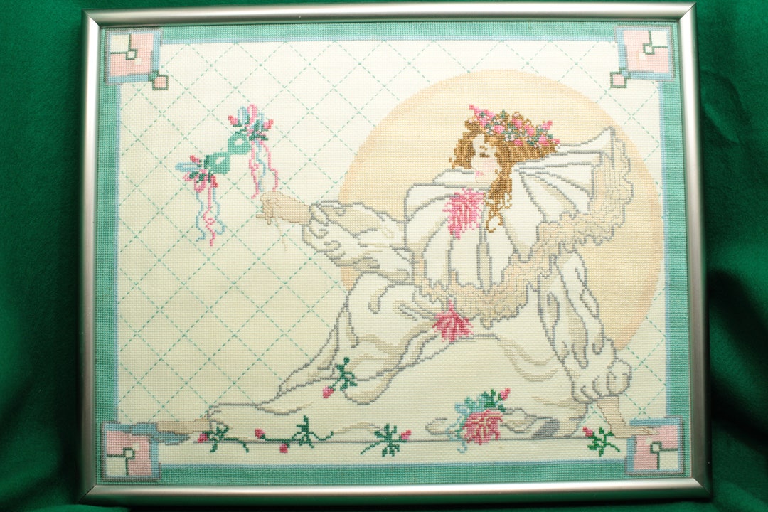 Vintage Cross-stich 80s 90s lady Mime Professionally Framed 14.5 X 18 ...