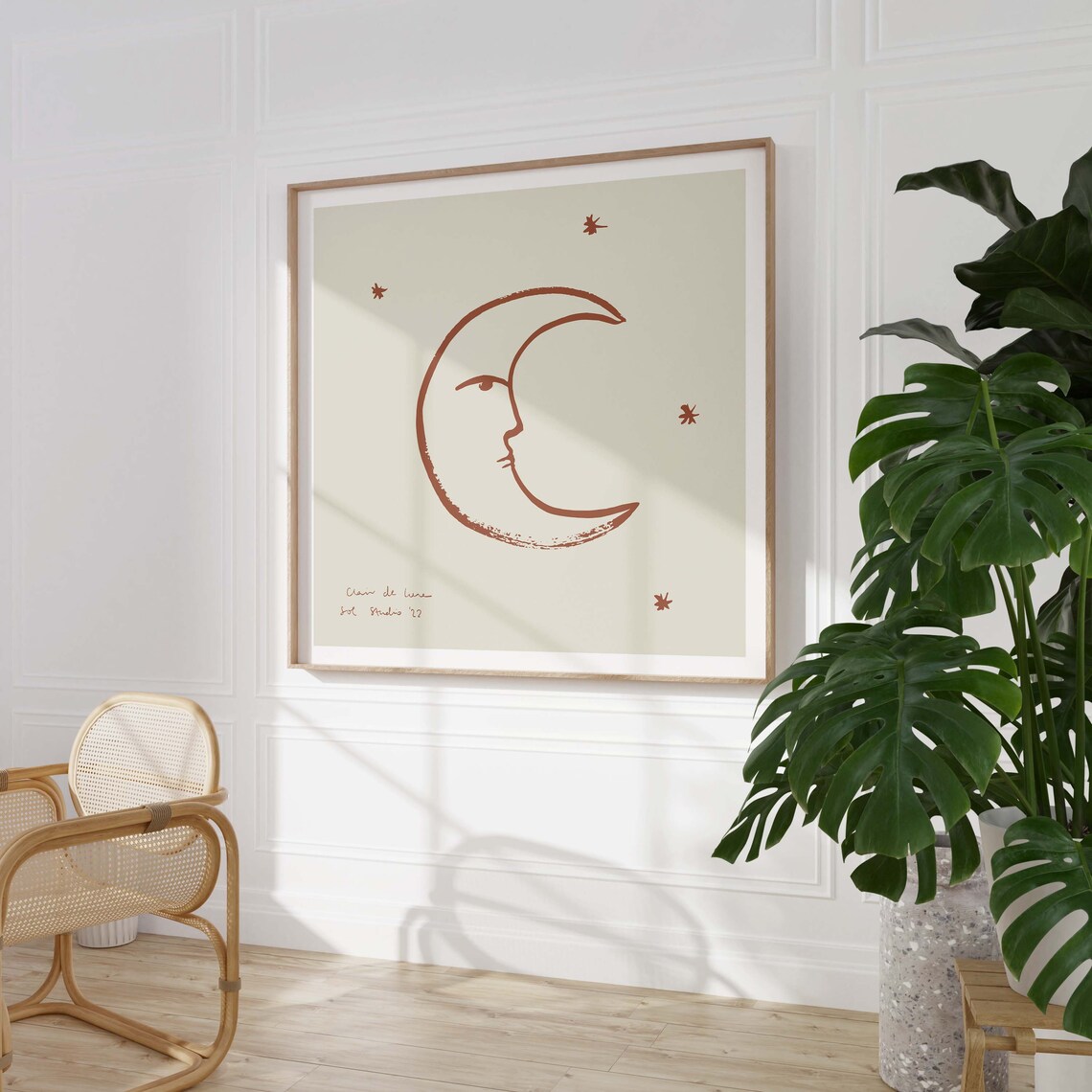 Clair De Lune Print: Retro Moon, Hand Drawn Giclée Art - Etsy