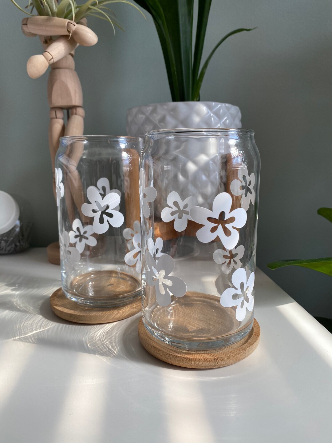 Groovy Flower Iced Coffee Glass Retro Beer Can Water Cup - Etsy