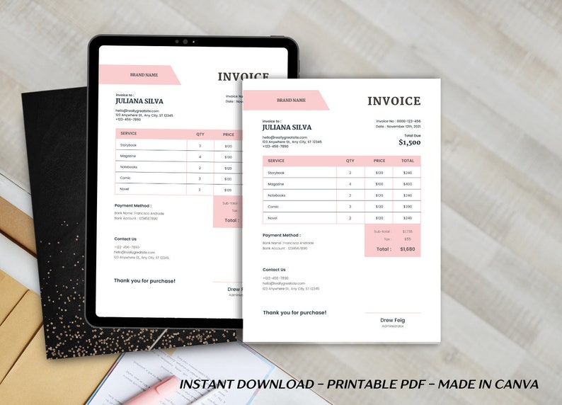 Pink and White Minimalist Business Invoice.pdf Template Custom Order ...