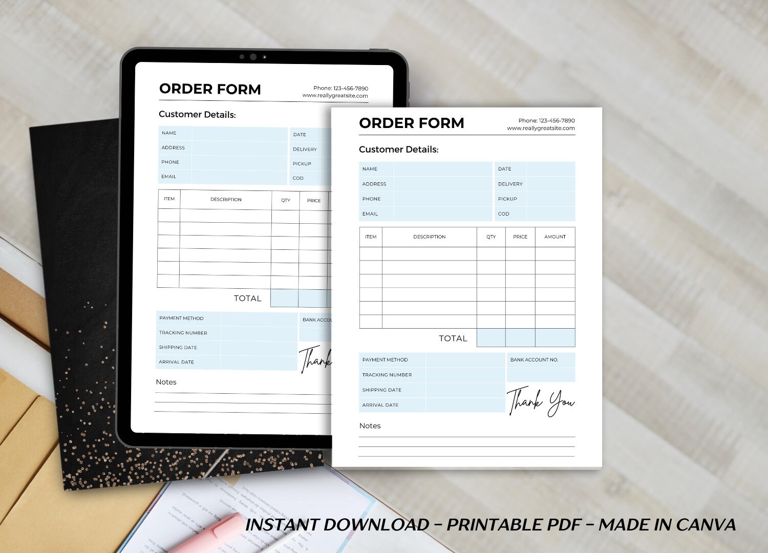Sky Blue and White Minimalist Invoice .pdf, Custom Order Form, Small ...